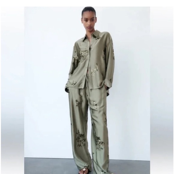 Zara | Other | Zara Sequin Satin Effect Set Sm Sage Green 273 ...